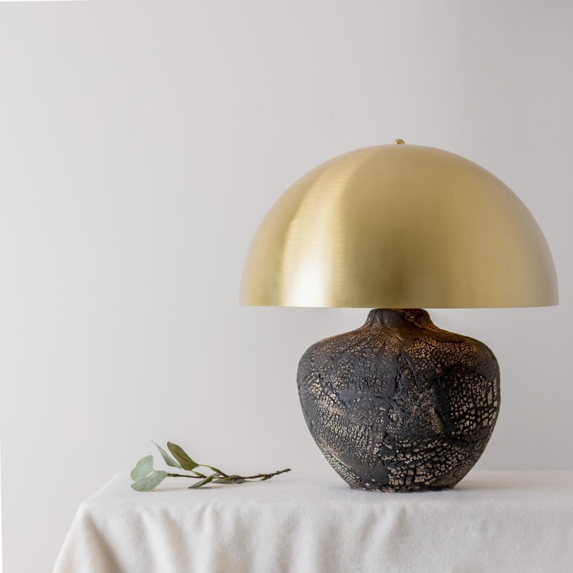 Lawson Ceramic Table Lamp with Brass Shade, Black Clay | Mullan Lighting