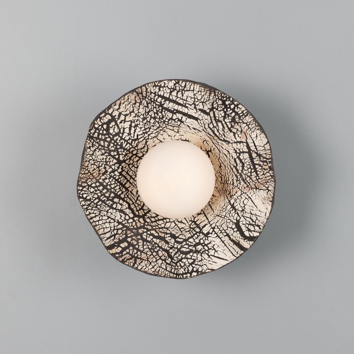 Rivale Wall Light with Wavy Ceramic Shade Black Clay Powder Coated Matte Black