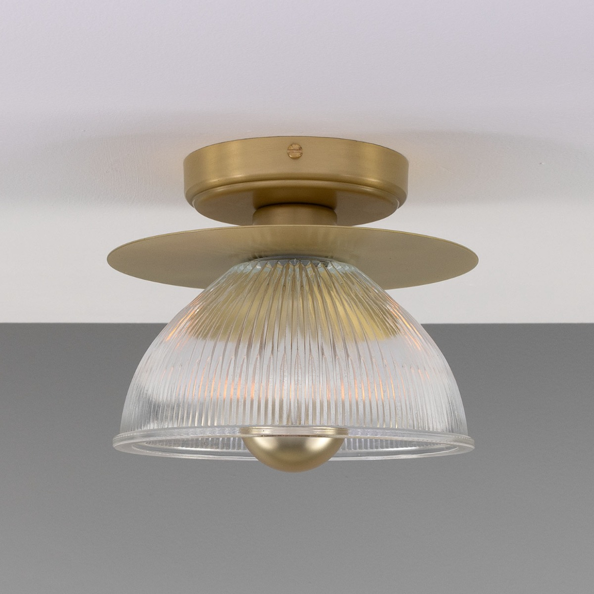 Eclipse Brass and Prismatic Glass Dish Ceiling Light | Mullan Lighting