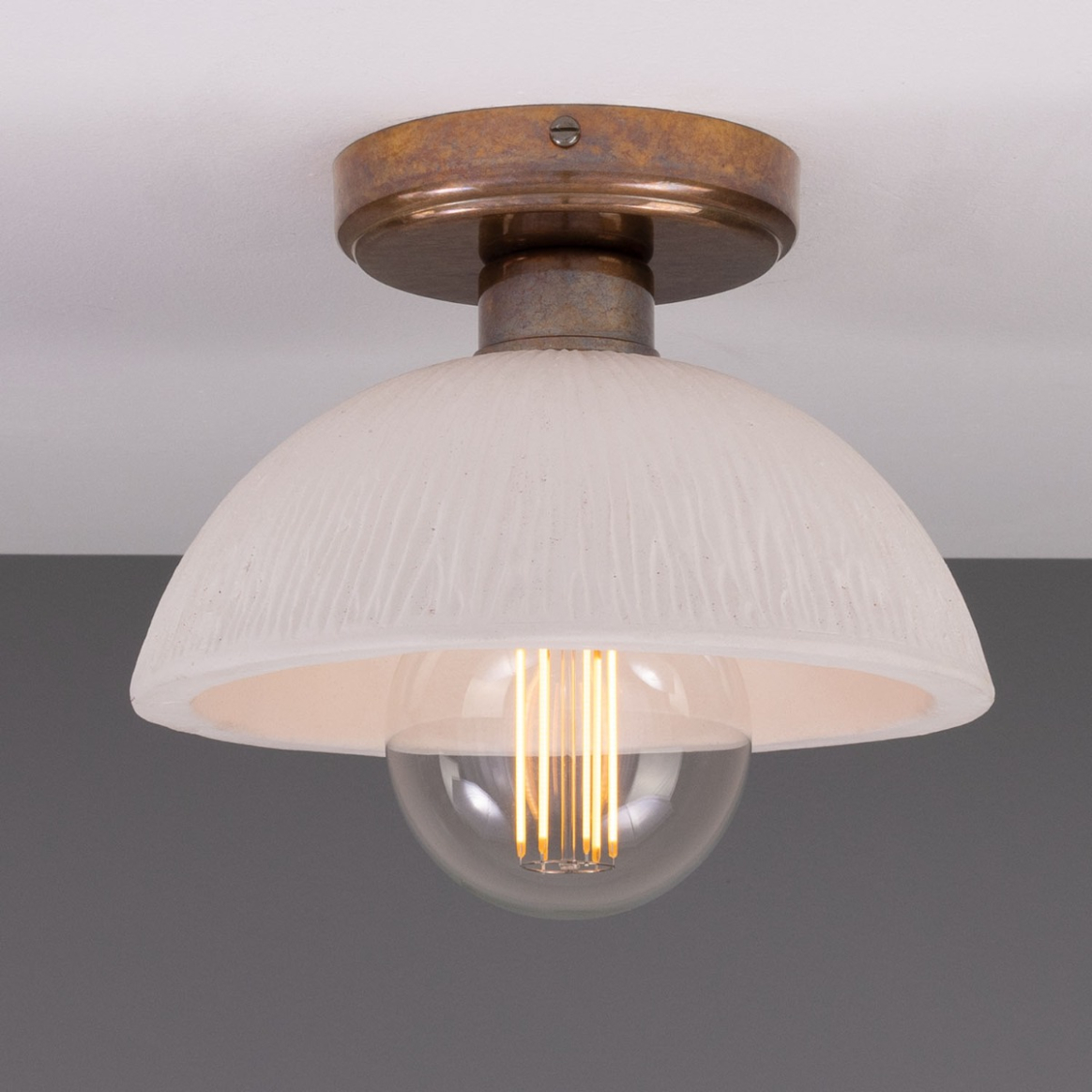 Kauri Organic Ceramic Dome Ceiling Light 20cm, Matte White Striped ...