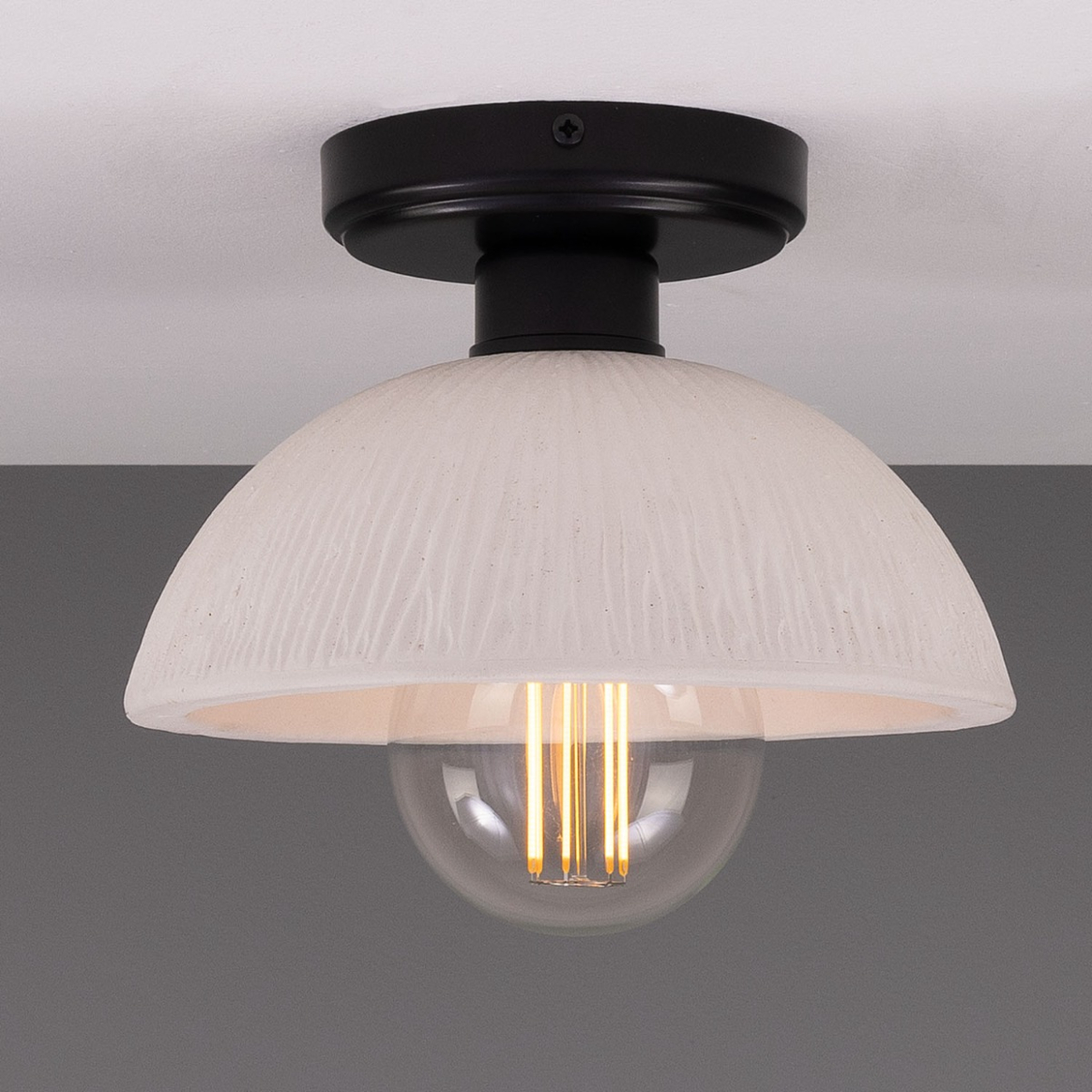 Kauri Organic Ceramic Dome Ceiling Light 20cm, Matte White Striped ...