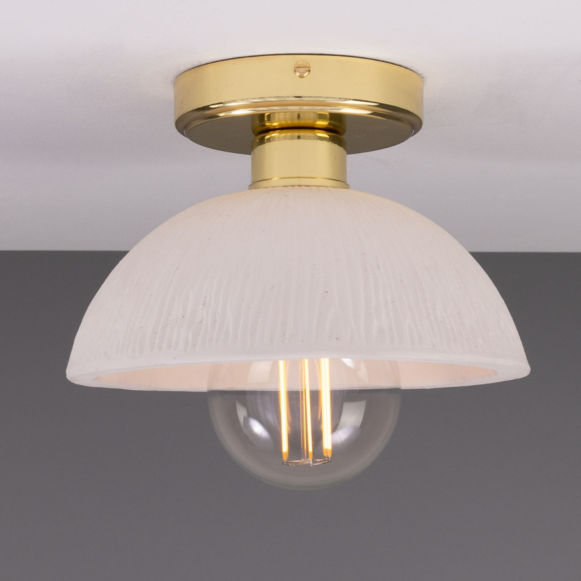 Kauri Organic Ceramic Dome Ceiling Light 20cm, Matte White Striped ...