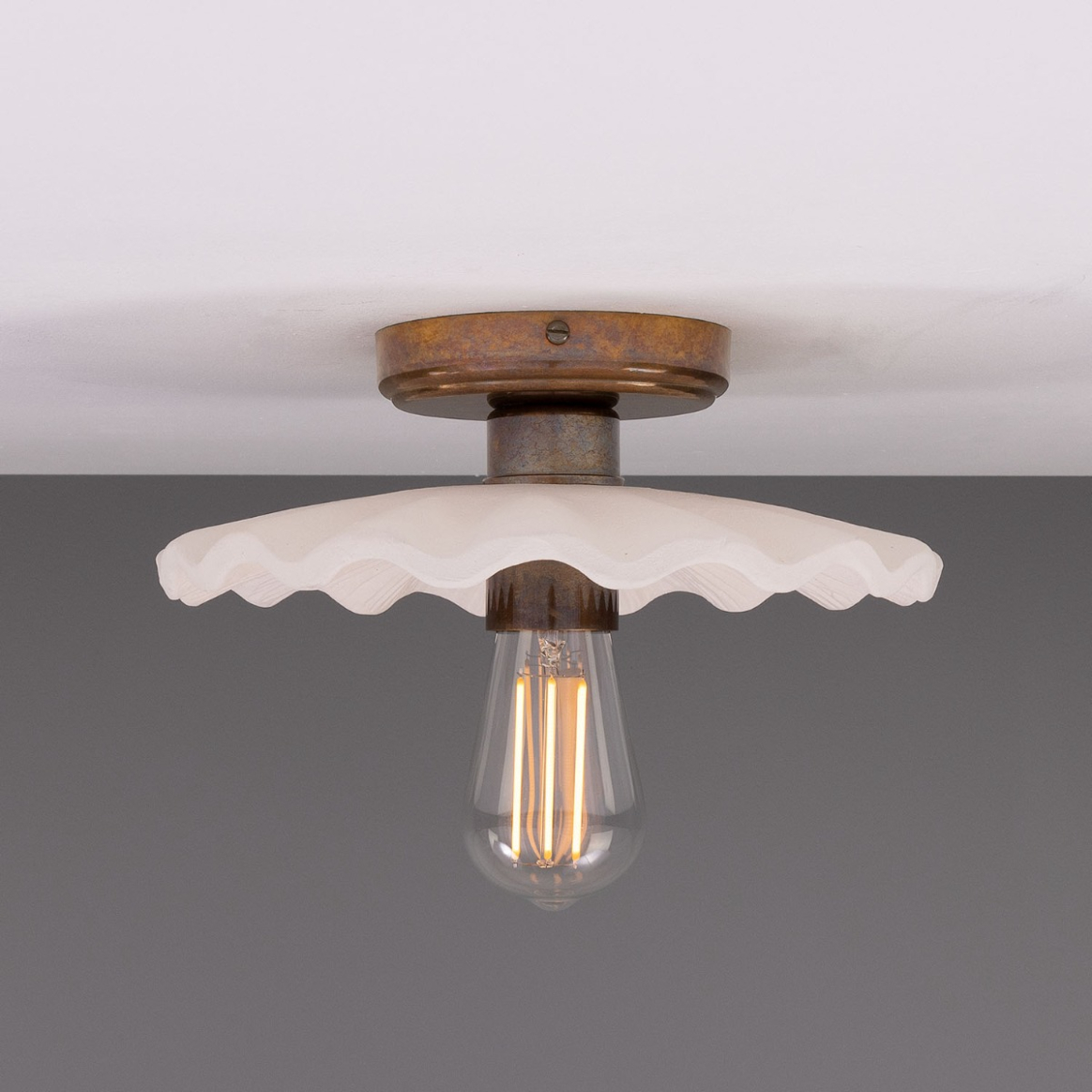 Kapok Organic Ceramic Ceiling Light 27cm, Matte White Striped | Mullan ...
