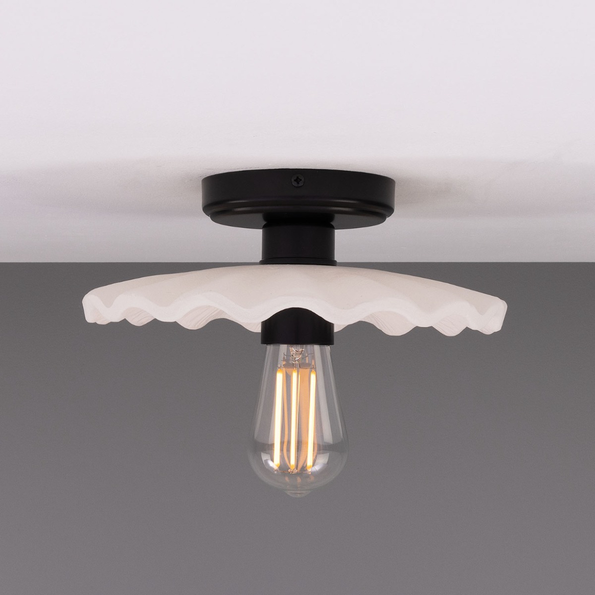 Kapok Organic Ceramic Ceiling Light 27cm, Matte White Striped | Mullan ...