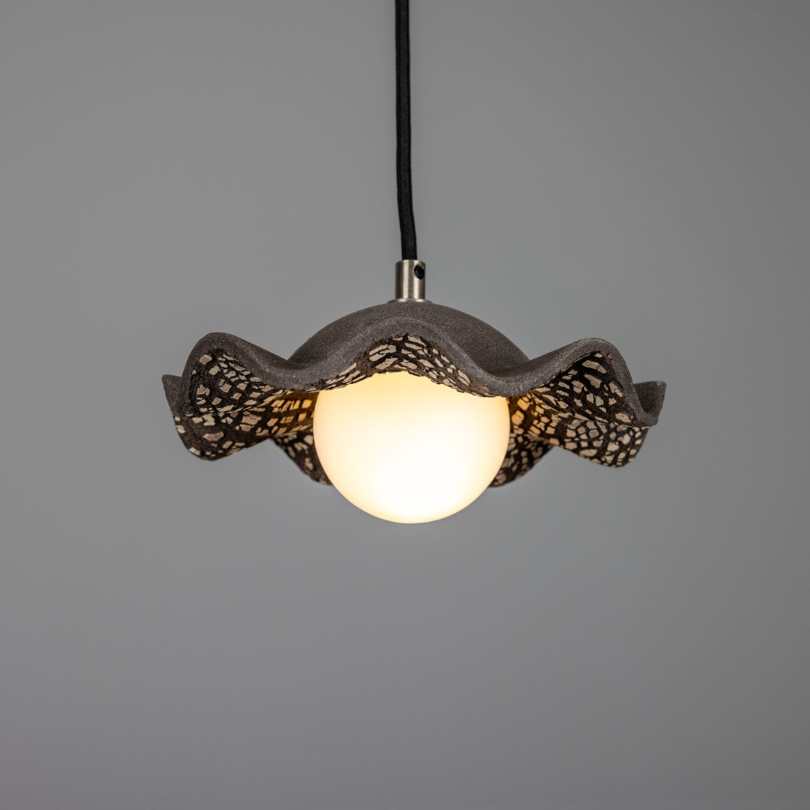 Rivale Pendant Light with Wavy Ceramic Shade, Black Clay | Mullan Lighting