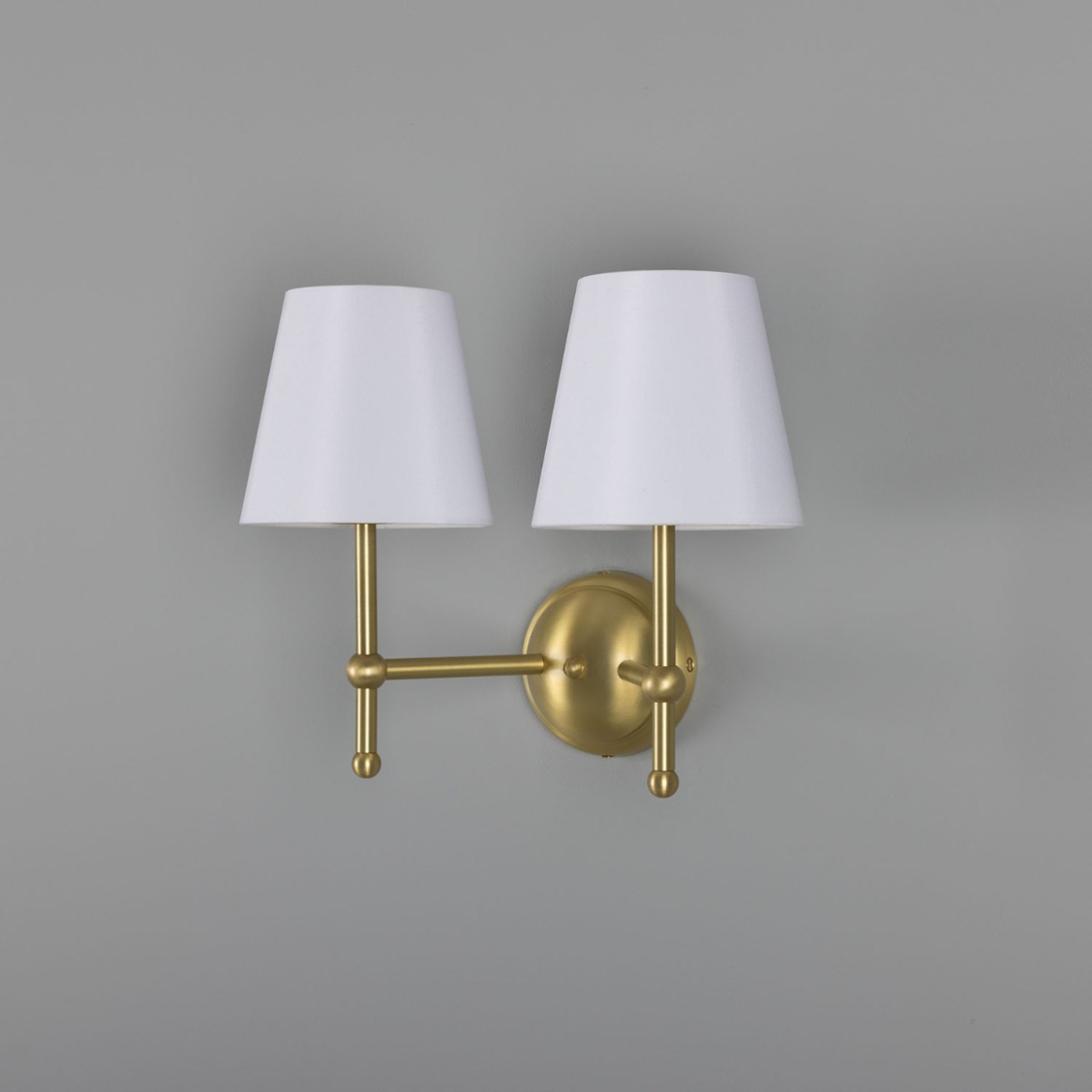 Bursa Modern Brass Double Wall Light with Fabric Shades | Mullan Lighting