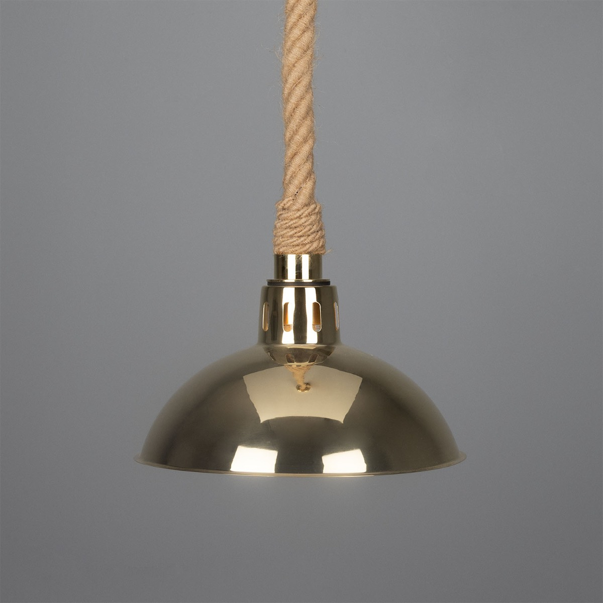 Tahiti Jute Rope Pendant Light with Vintage Brass Shade 30cm | Mullan ...