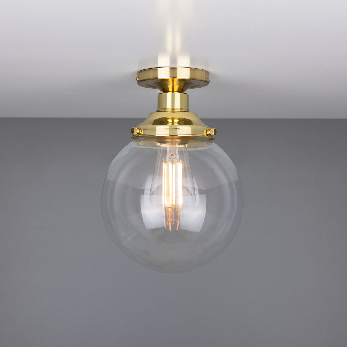 Riad Clear Glass Globe Flush Ceiling Light 20cm | Mullan Lighting