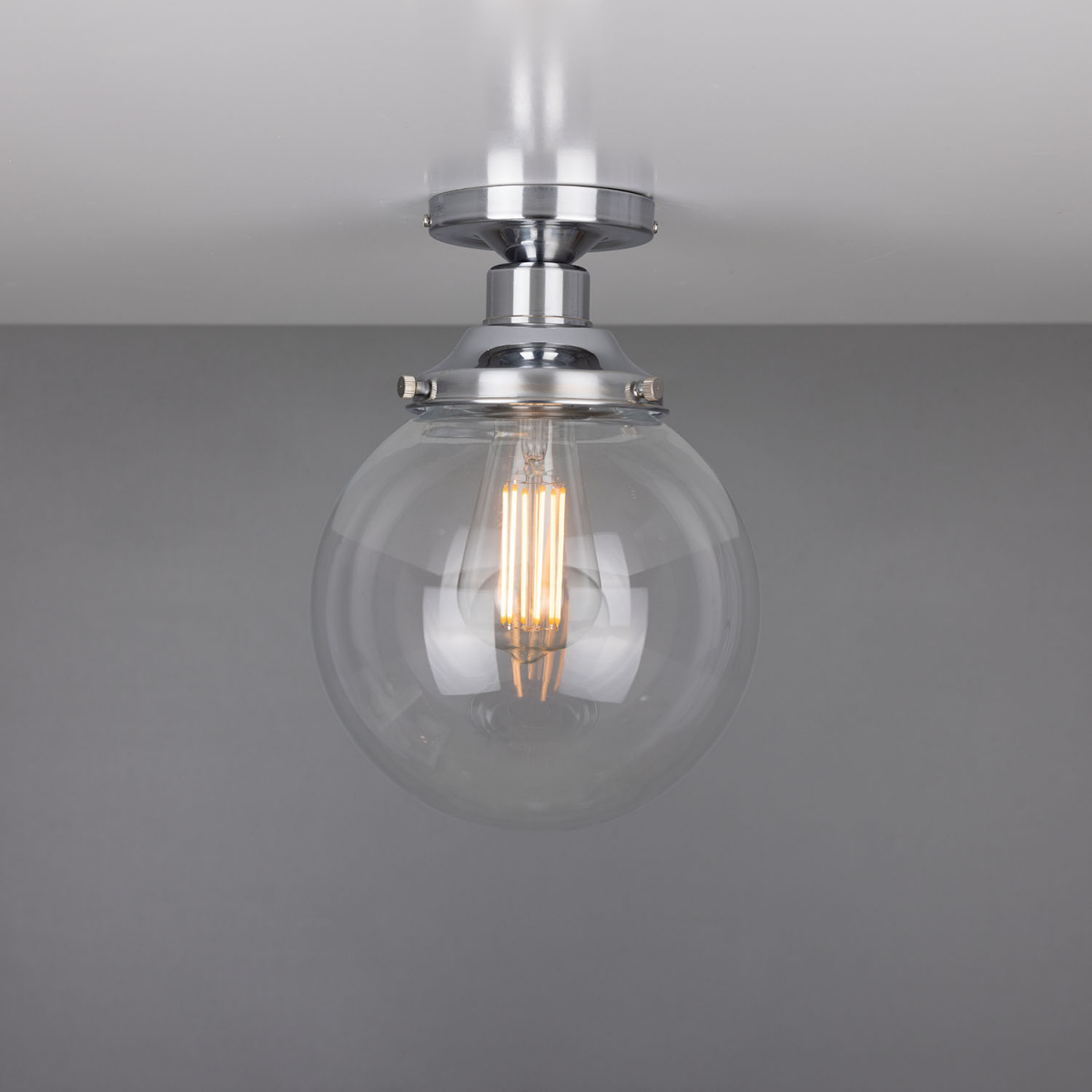 Riad Clear Glass Globe Flush Ceiling Light 20cm | Mullan Lighting