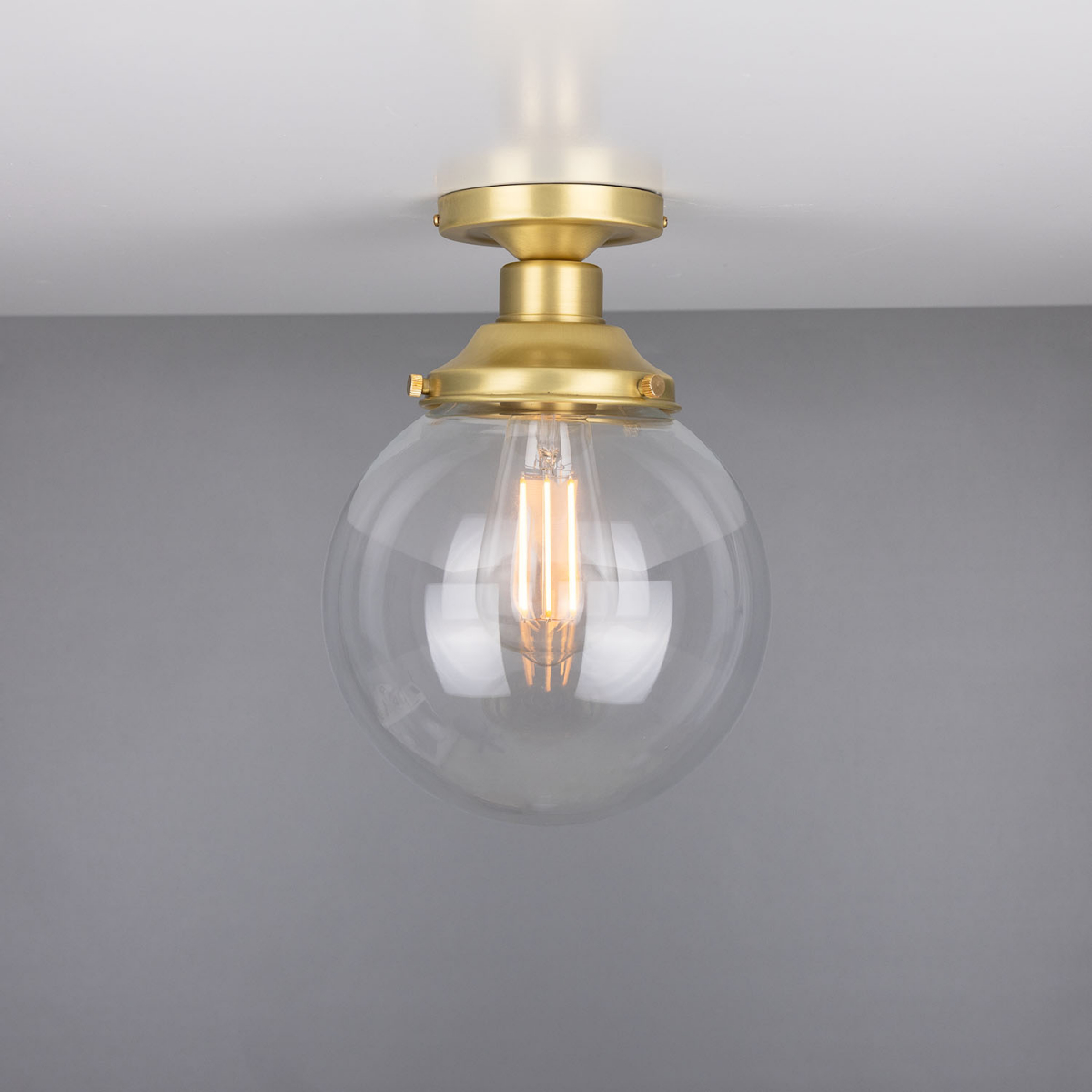 Riad Clear Glass Globe Flush Ceiling Light 20cm | Mullan Lighting