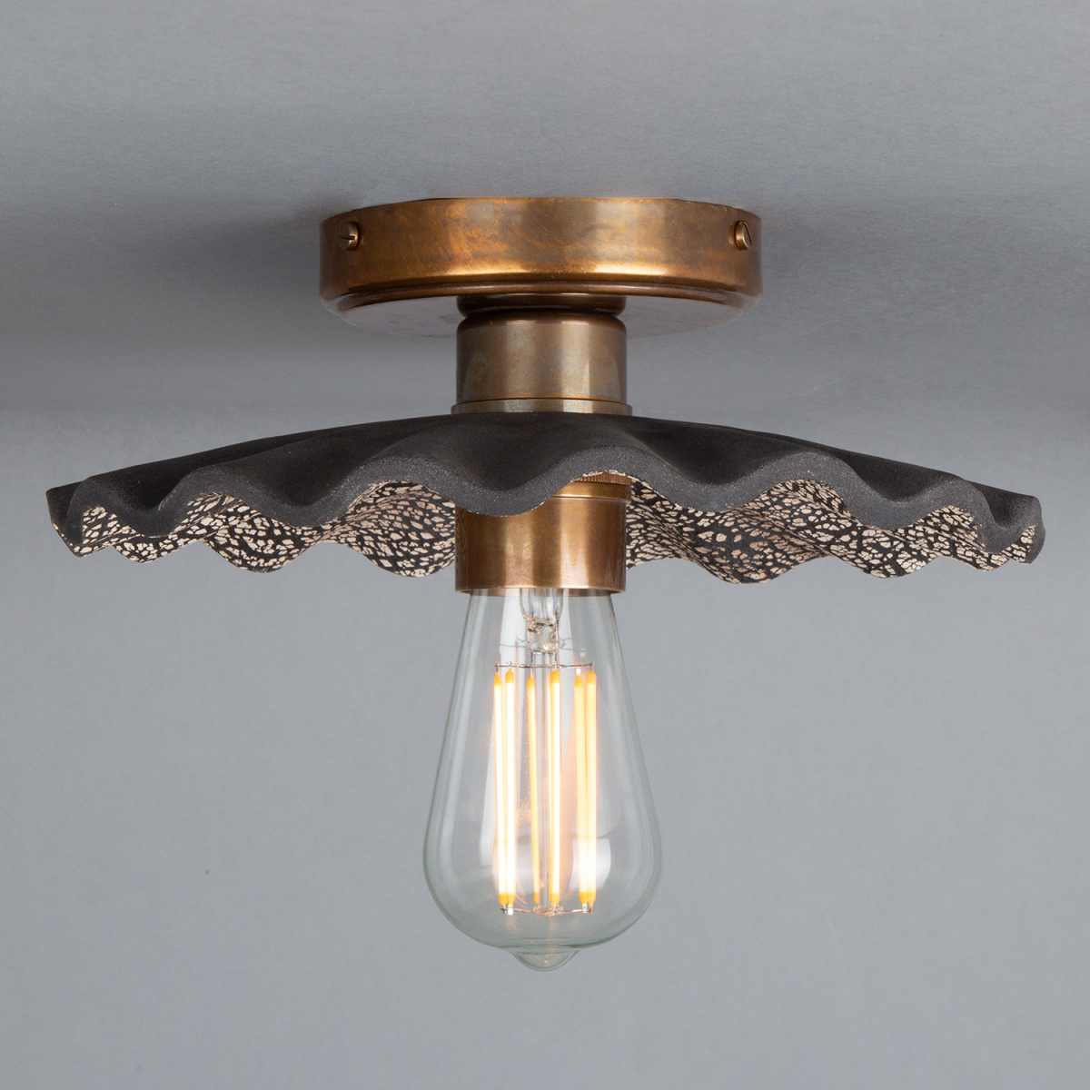 Kapok Organic Ceramic Ceiling Light 27cm, Black Clay | Mullan Lighting