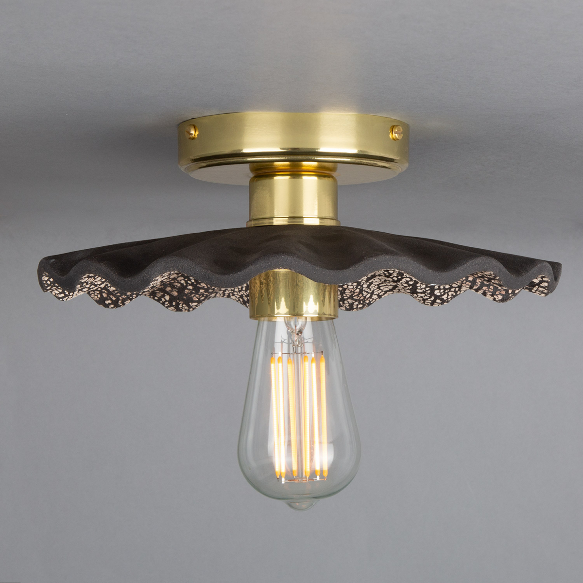 Kapok Organic Ceramic Ceiling Light 27cm, Black Clay | Mullan Lighting