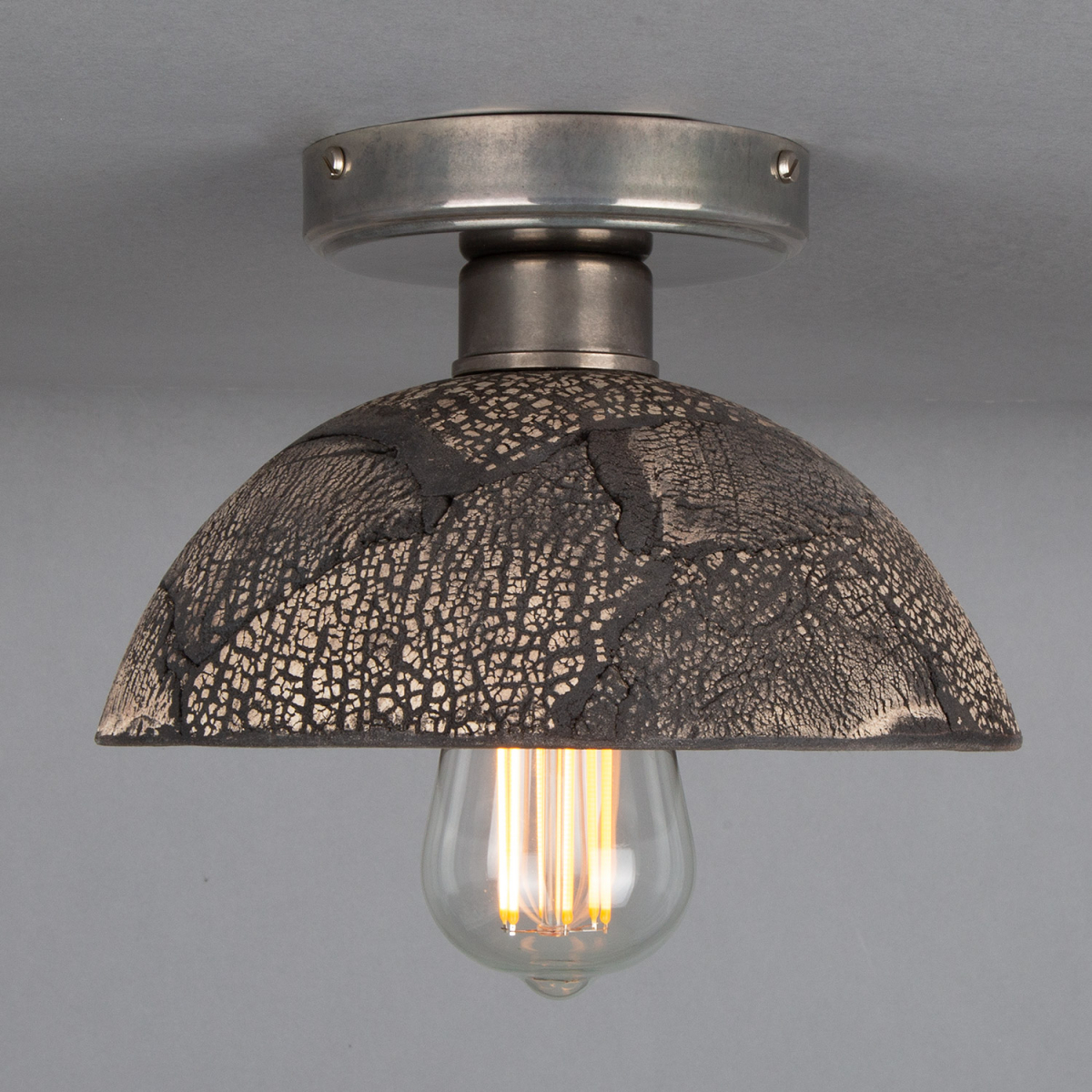 Kauri Organic Ceramic Dome Ceiling Light 20cm, Black Clay | Mullan Lighting