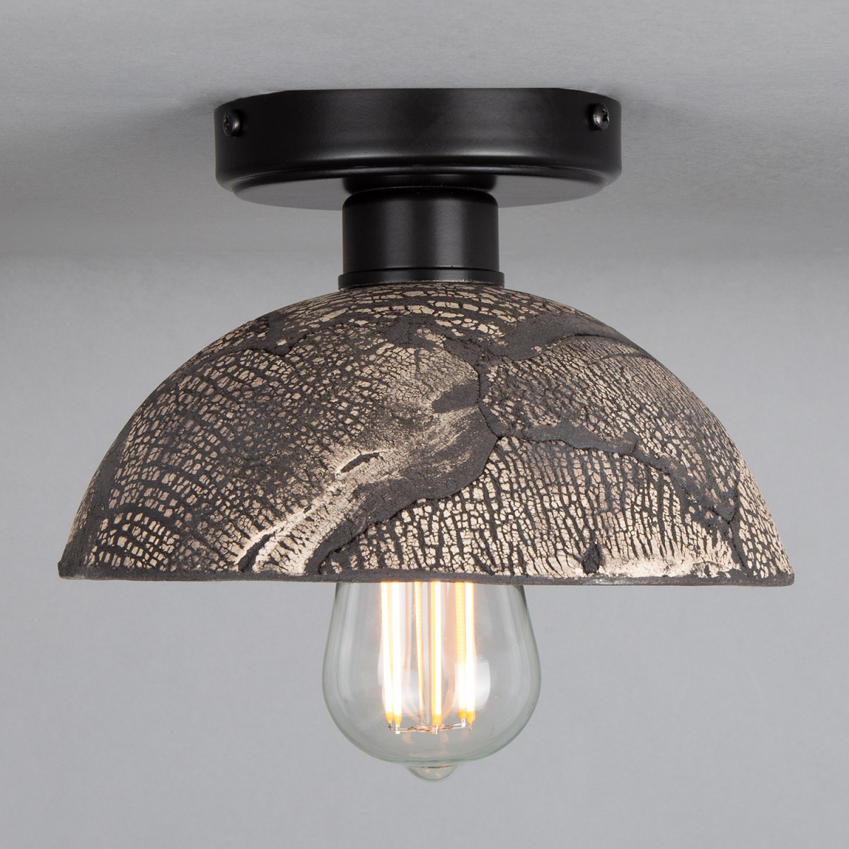 Kauri Organic Ceramic Dome Ceiling Light 20cm, Black Clay | Mullan Lighting