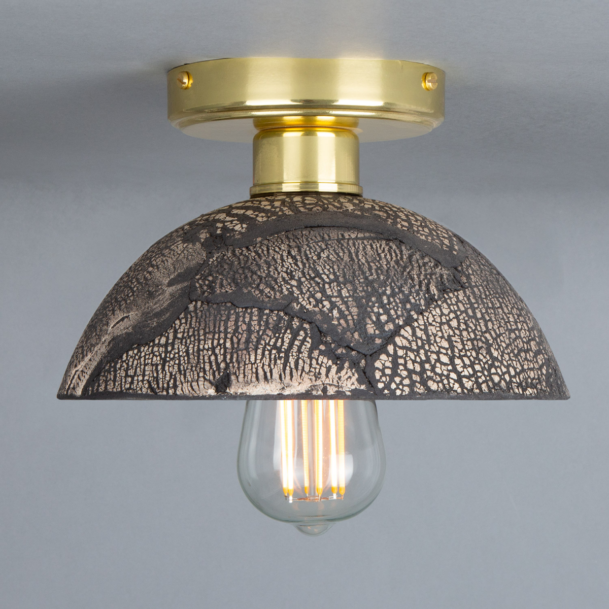 Kauri Organic Ceramic Dome Ceiling Light 20cm, Black Clay | Mullan Lighting
