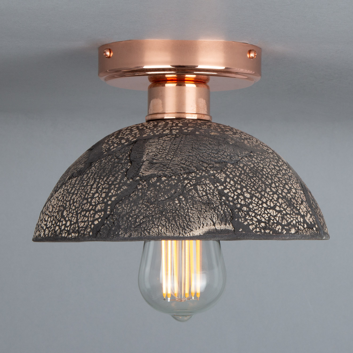Kauri Organic Ceramic Dome Ceiling Light 20cm, Black Clay | Mullan Lighting
