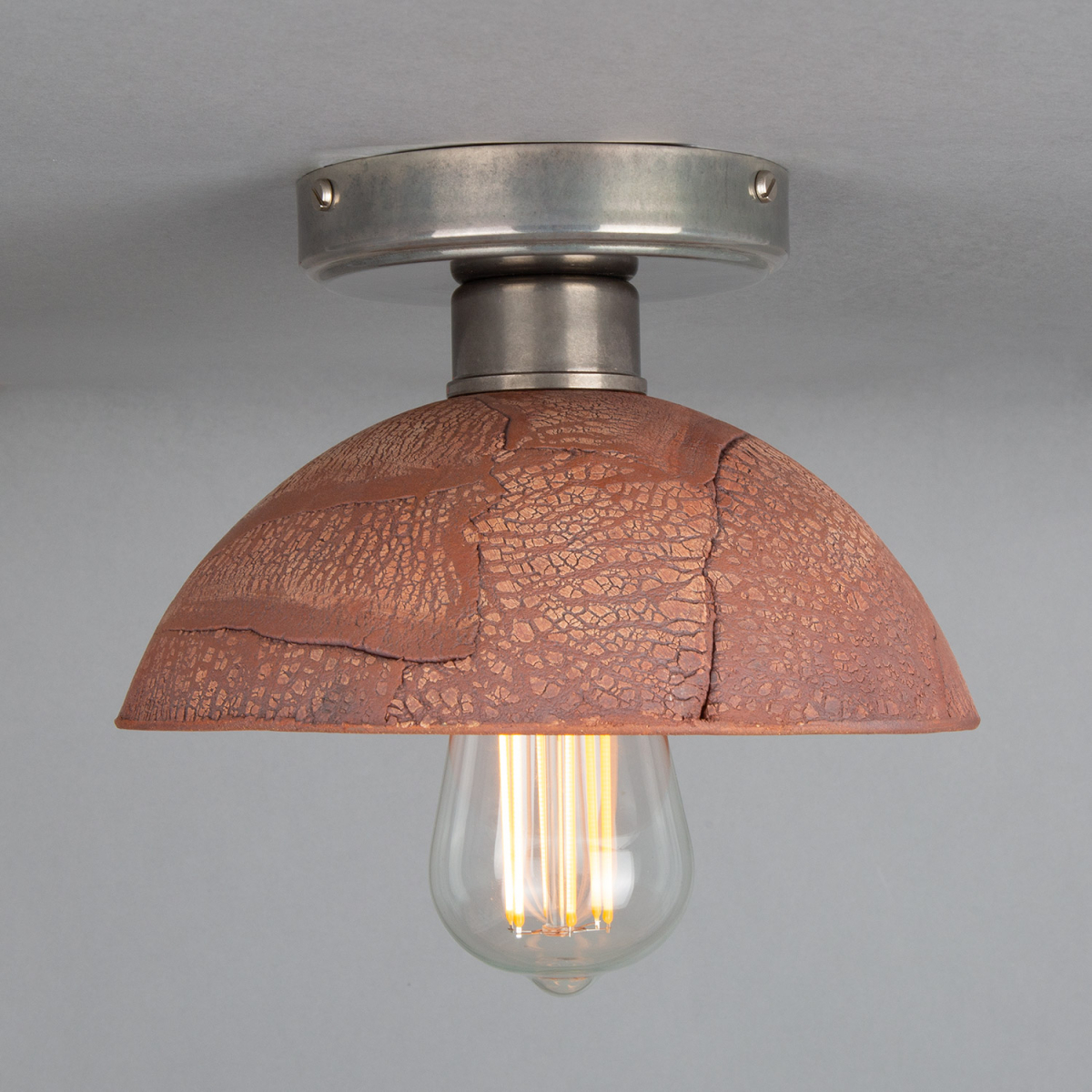 Kauri Organic Ceramic Dome Ceiling Light 20cm, Red Iron | Mullan Lighting