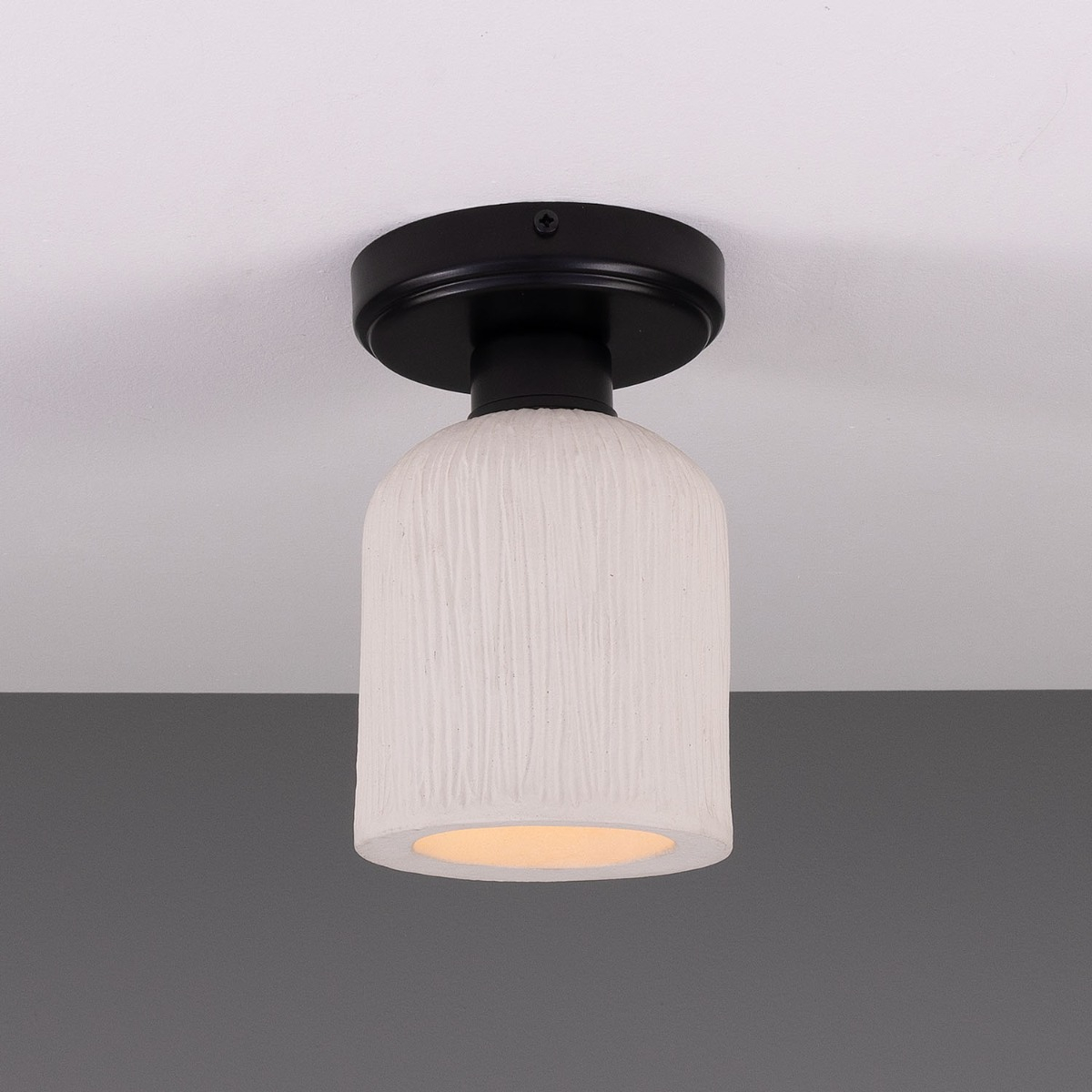 Osier Organic Ceramic Ceiling Light 12cm, Matte White Striped | Mullan ...