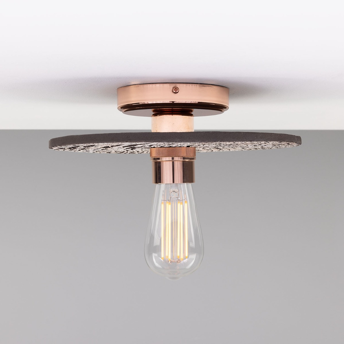 Bog Oak Organic Ceramic Disc Ceiling Light, Black Clay | Mullan Lighting