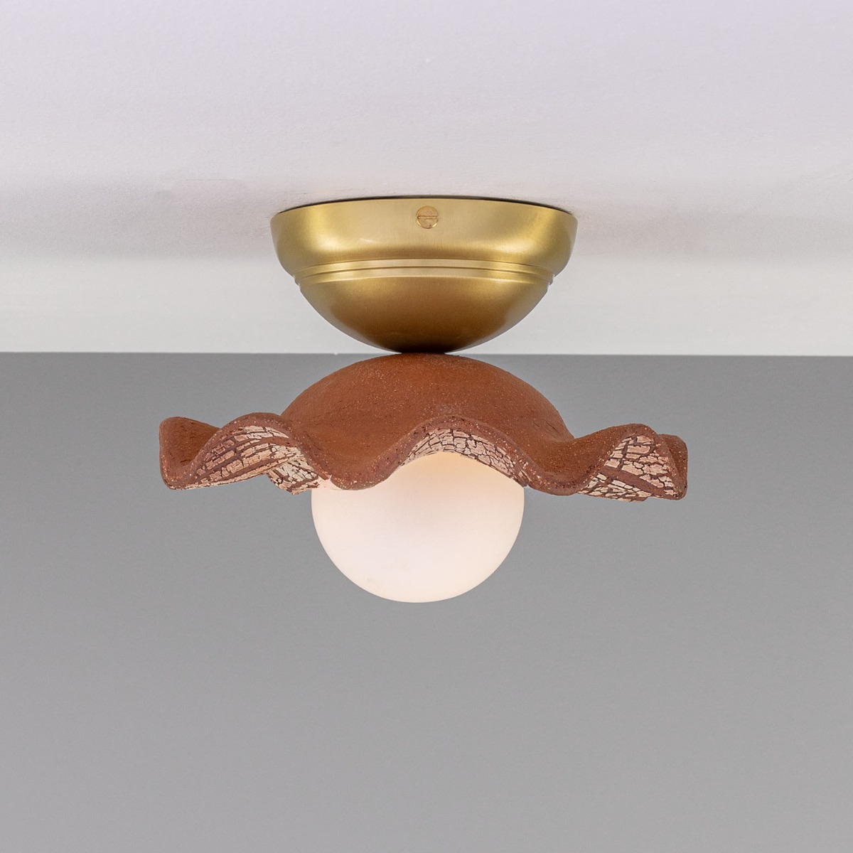 Rivale Ceiling Light with Wavy Ceramic Shade, Red Iron | Mullan Lighting