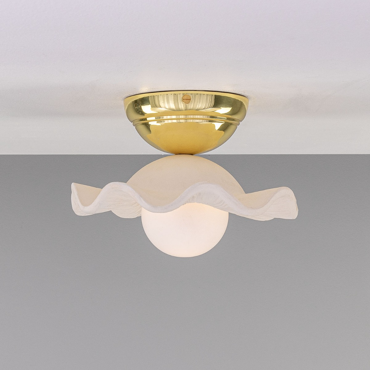 Rivale Ceiling Light with Wavy Ceramic Shade, Matte White Striped ...