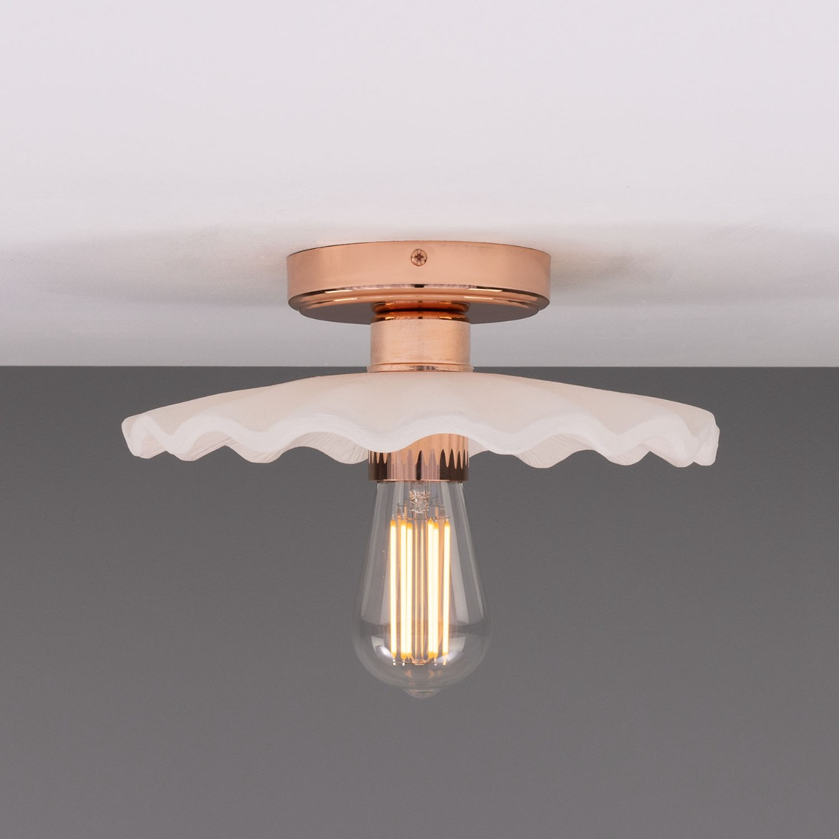 Kapok Organic Ceramic Ceiling Light 27cm, Matte White Striped | Mullan ...