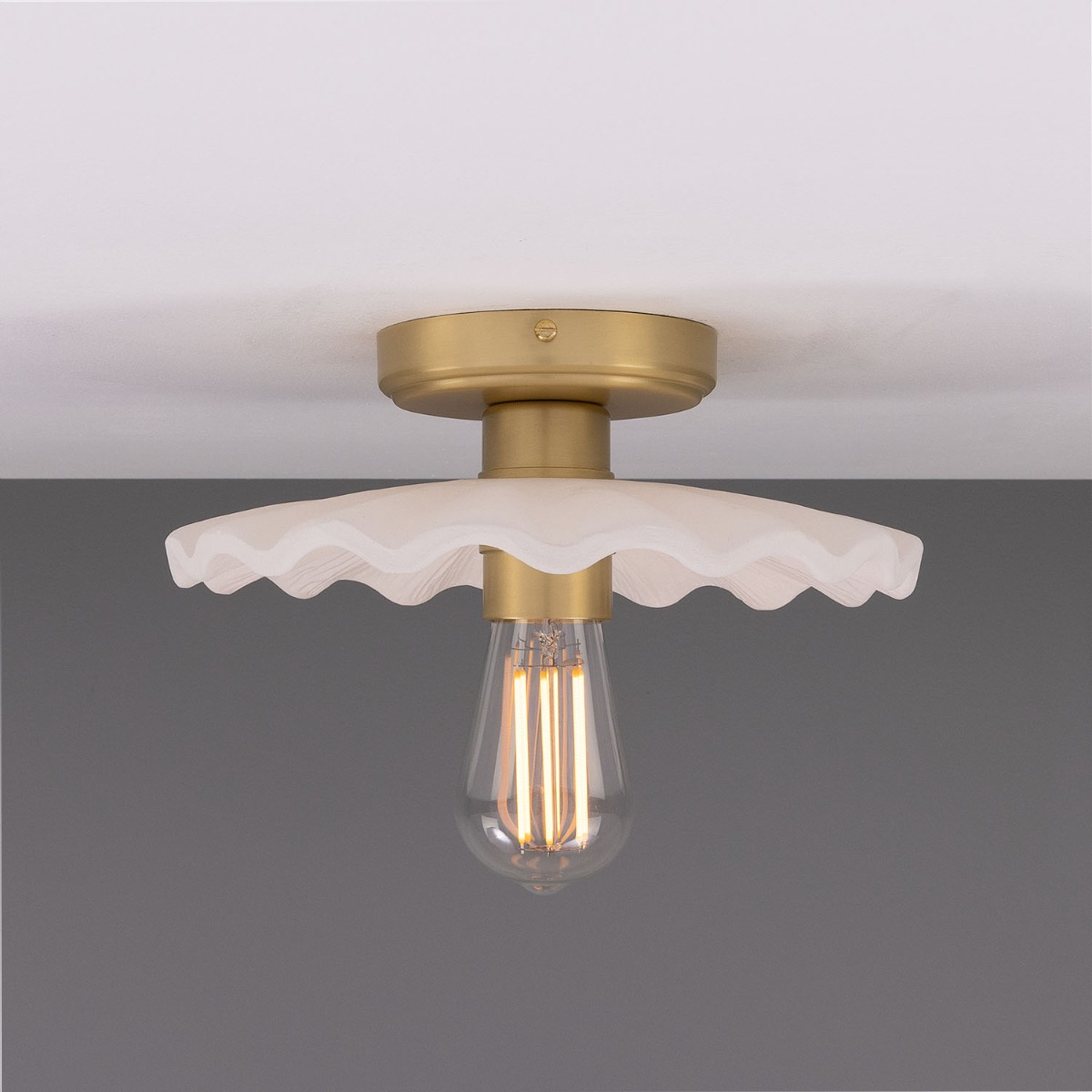 Kapok Organic Ceramic Ceiling Light 27cm, Matte White Striped | Mullan ...