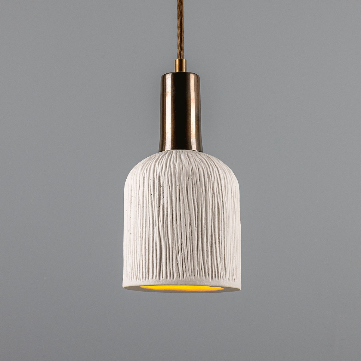 Osier Organic Ceramic Pendant Light 11.5cm, Matte White Striped ...