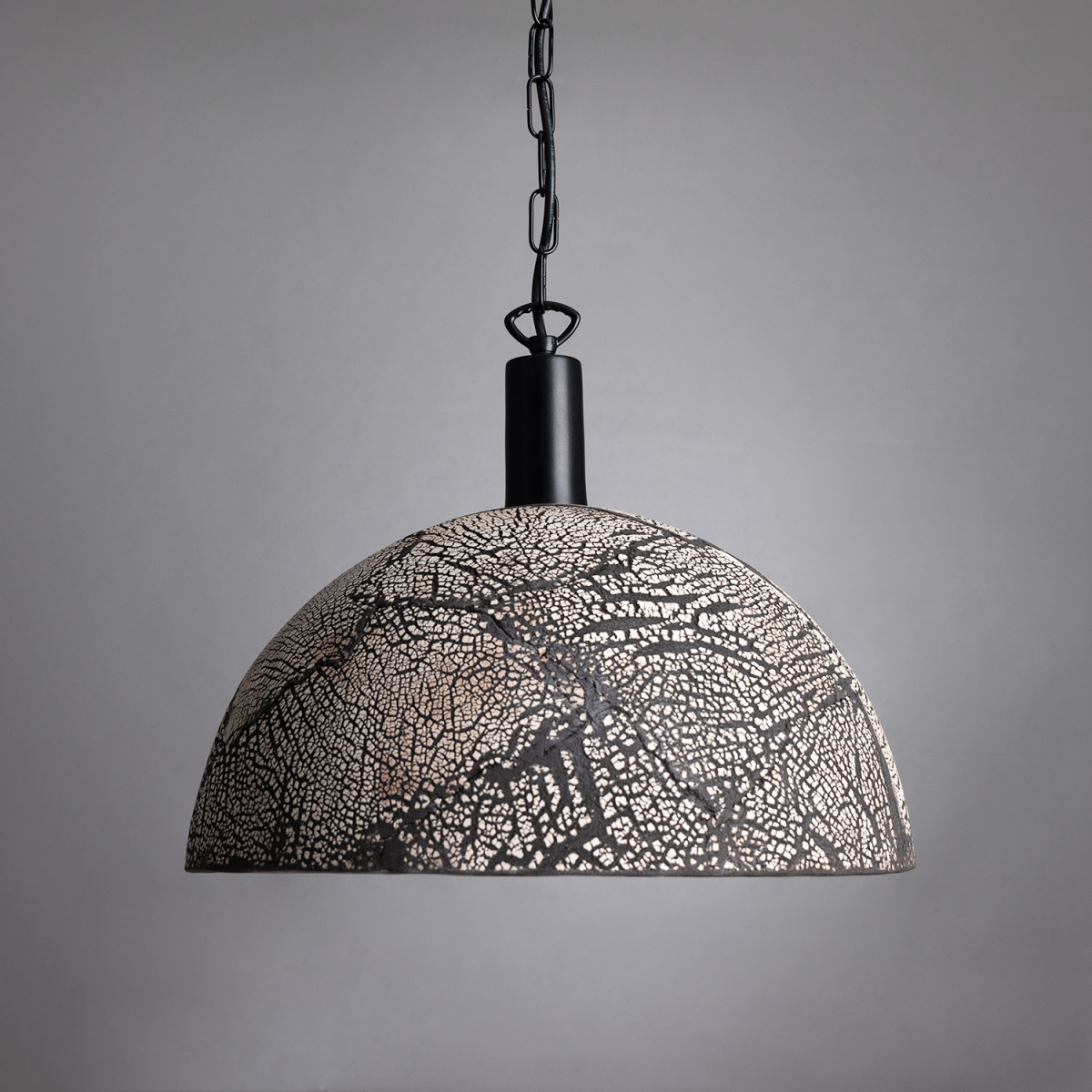 Kauri Organic Ceramic Dome Pendant Light 37cm, Black Clay | Mullan Lighting