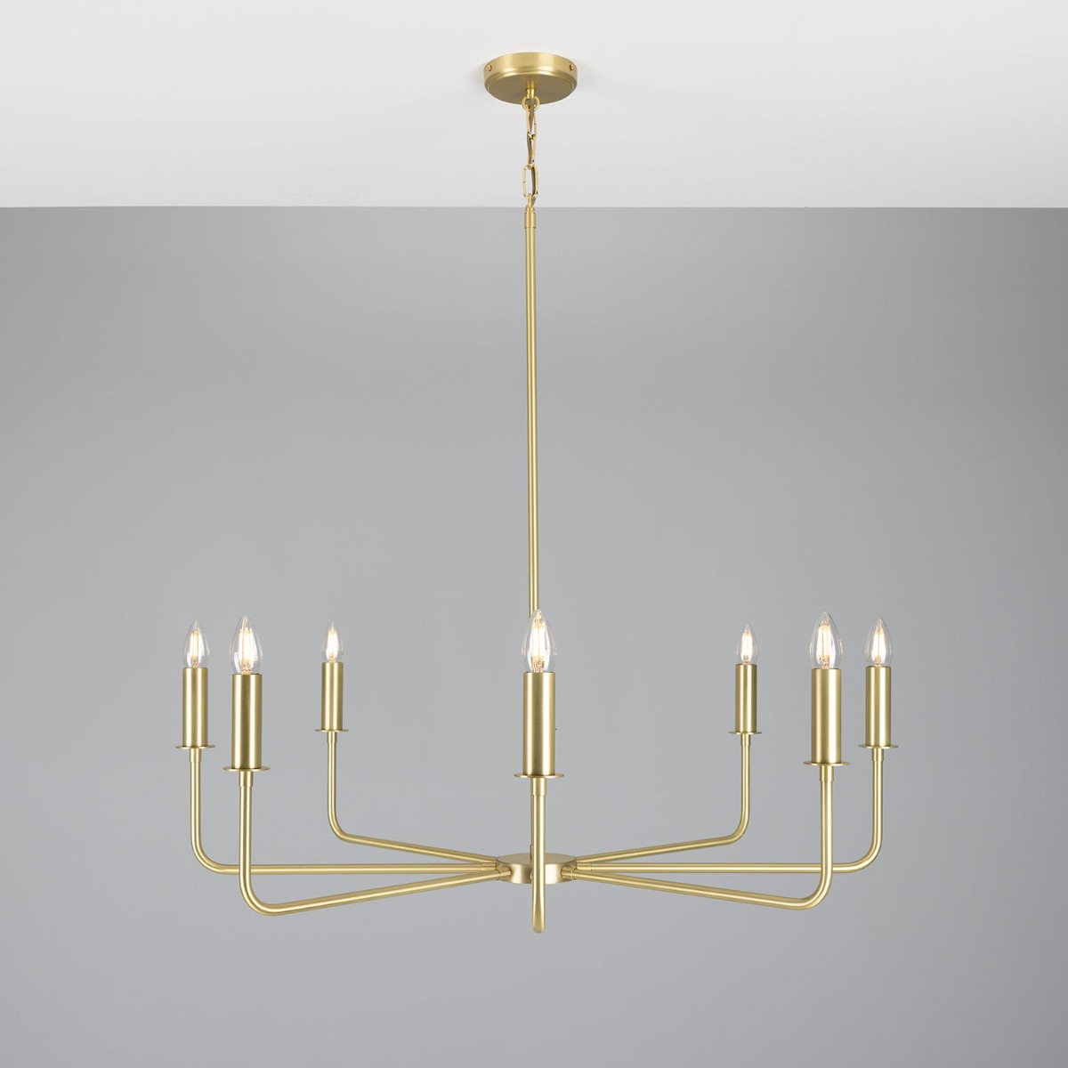 Irvine Modern Brass Chandelier, Eight-Light | Mullan Lighting