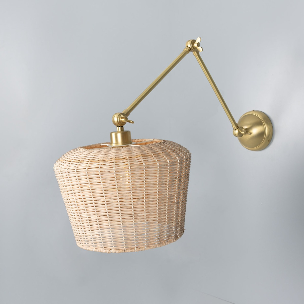 Manila Adjustable Arm Wall Light with Large Rattan Shade | Mullan Lighting
