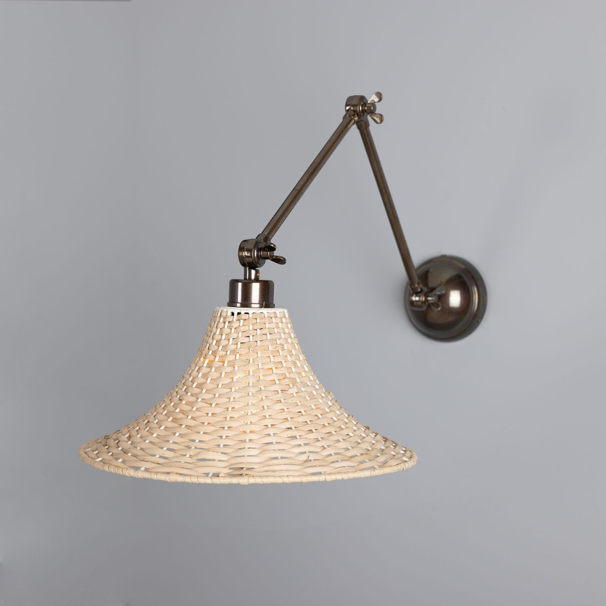 Savannah Adjustable Wall Light with Large Bell Rattan Shade | Mullan ...