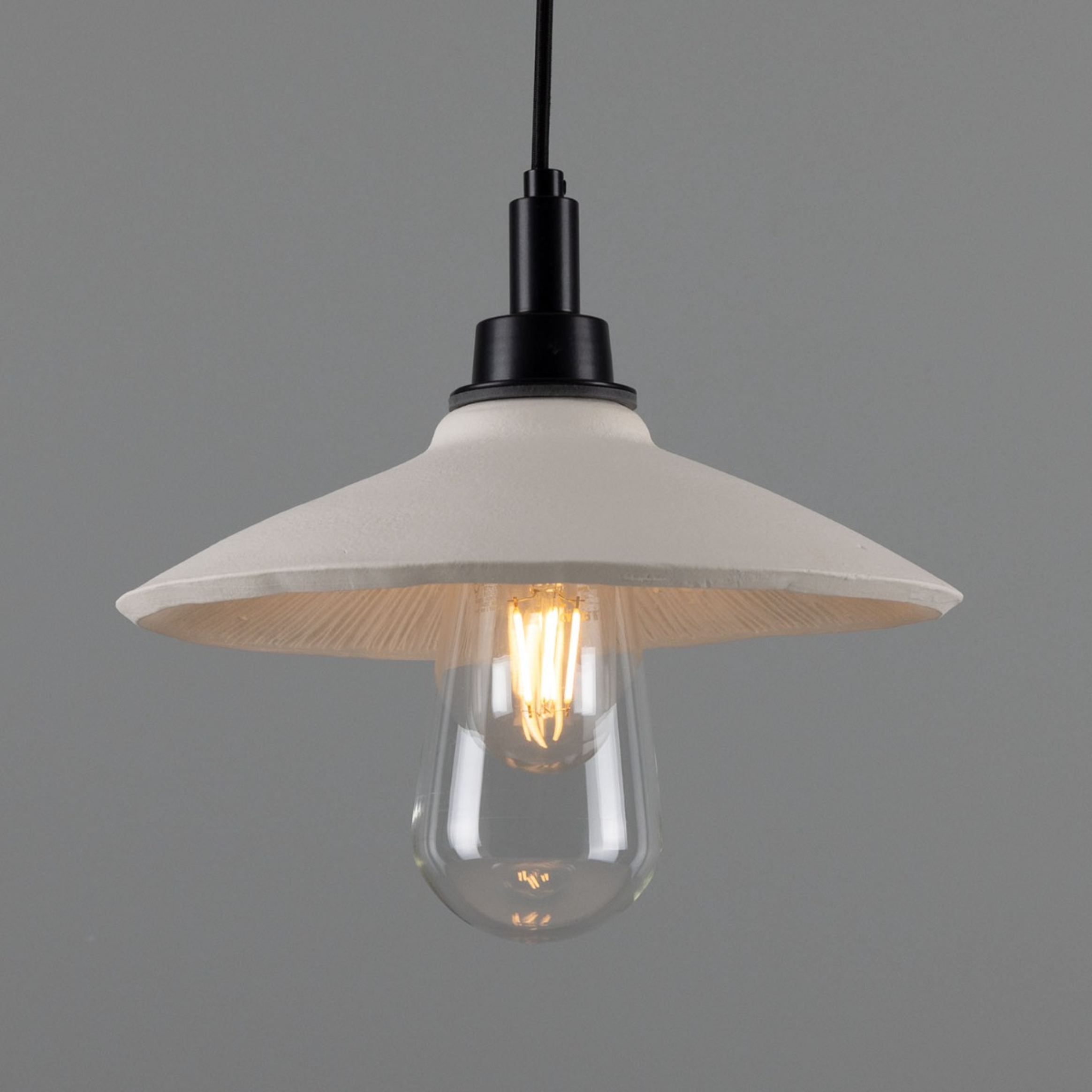 Pyrus Organic Ceramic Bathroom Pendant Light 28cm, Matte White Striped ...