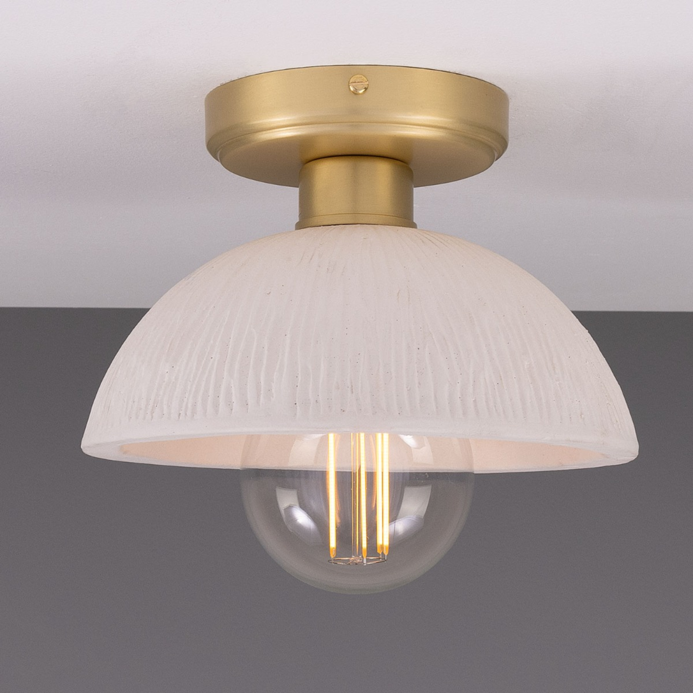 Kauri Organic Ceramic Dome Ceiling Light 7.9", Matte White Striped ...