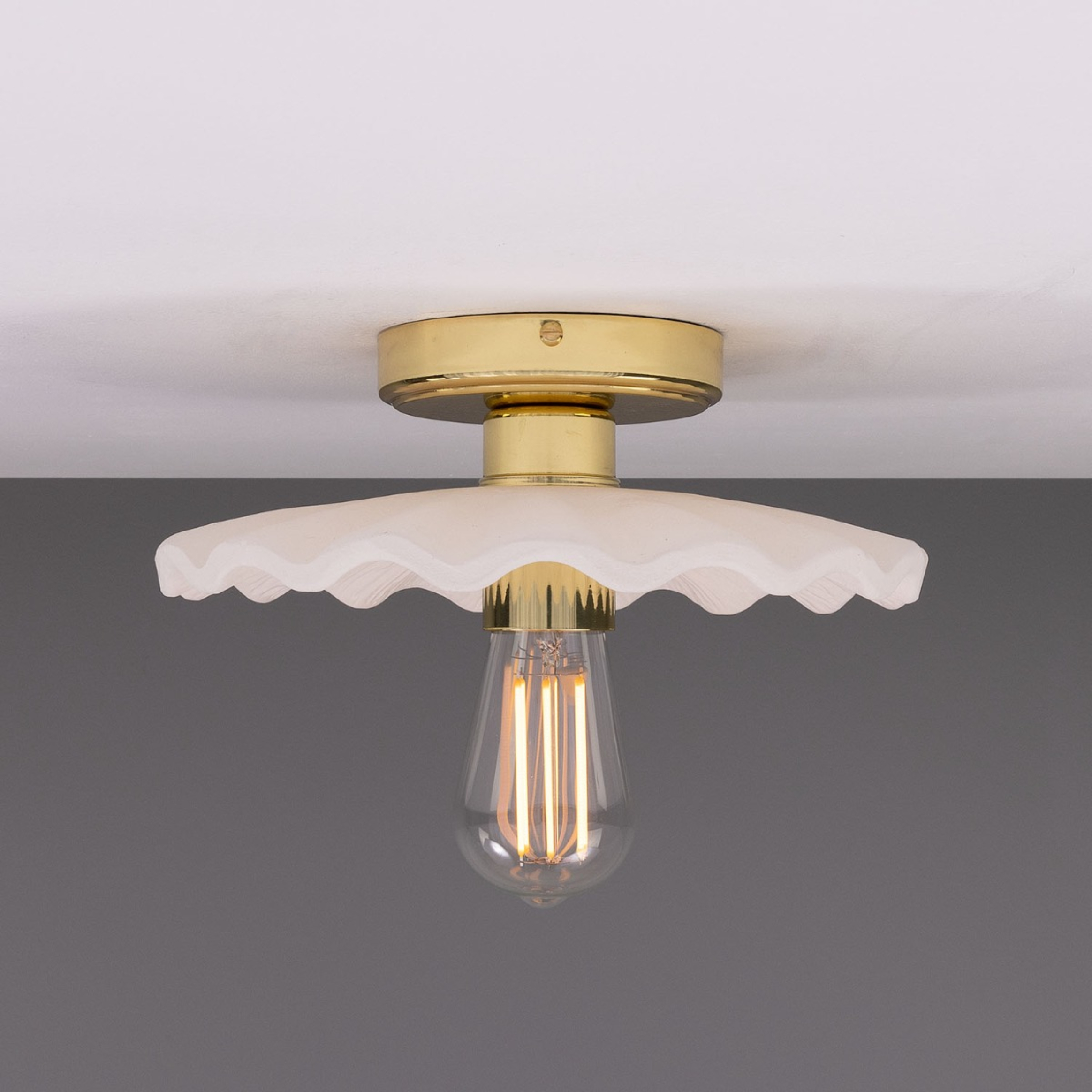 Kapok Organic Ceramic Ceiling Light 27cm, Matte White Striped | Mullan ...