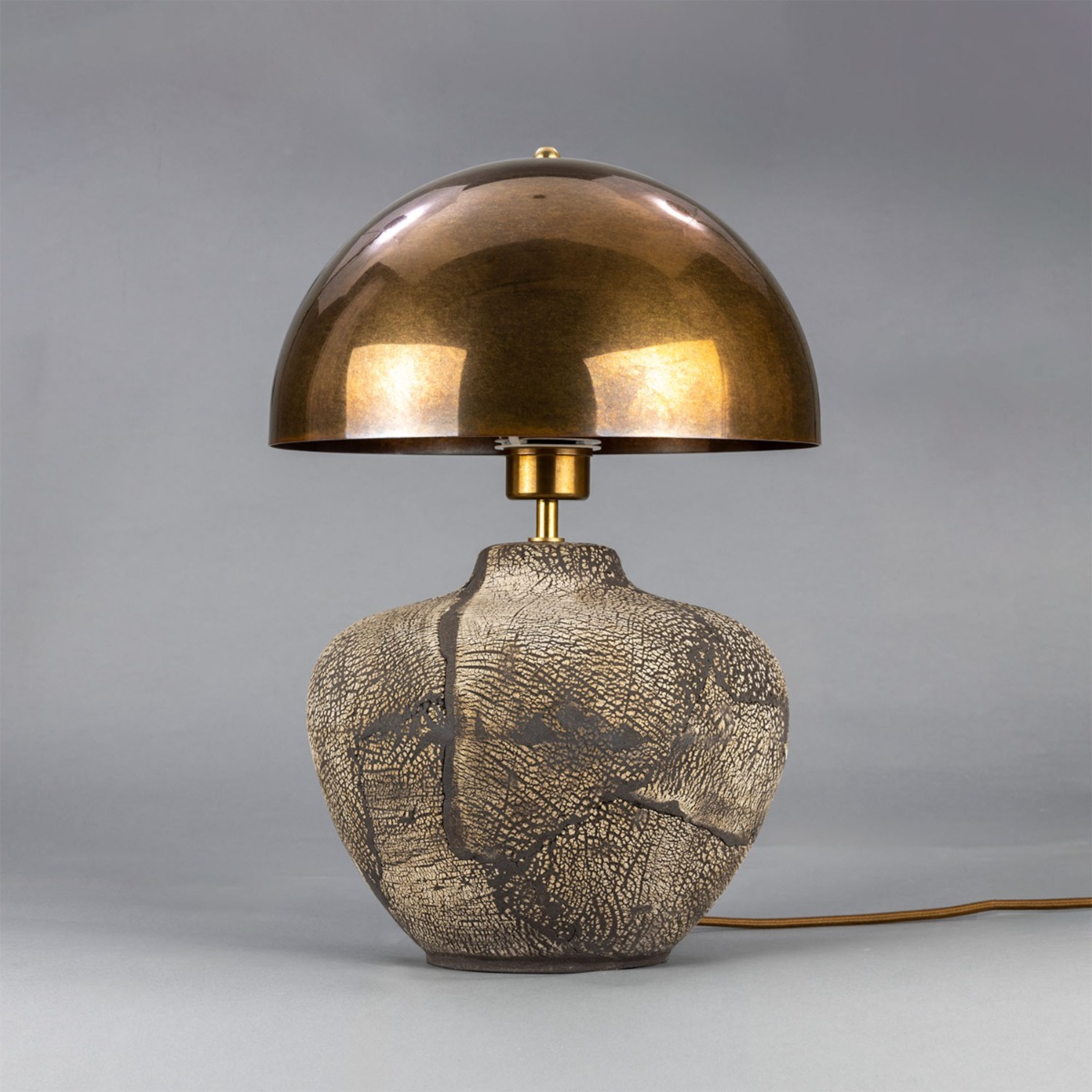 Lawson Ceramic Table Lamp with Brass Shade, Black Clay | Mullan Lighting