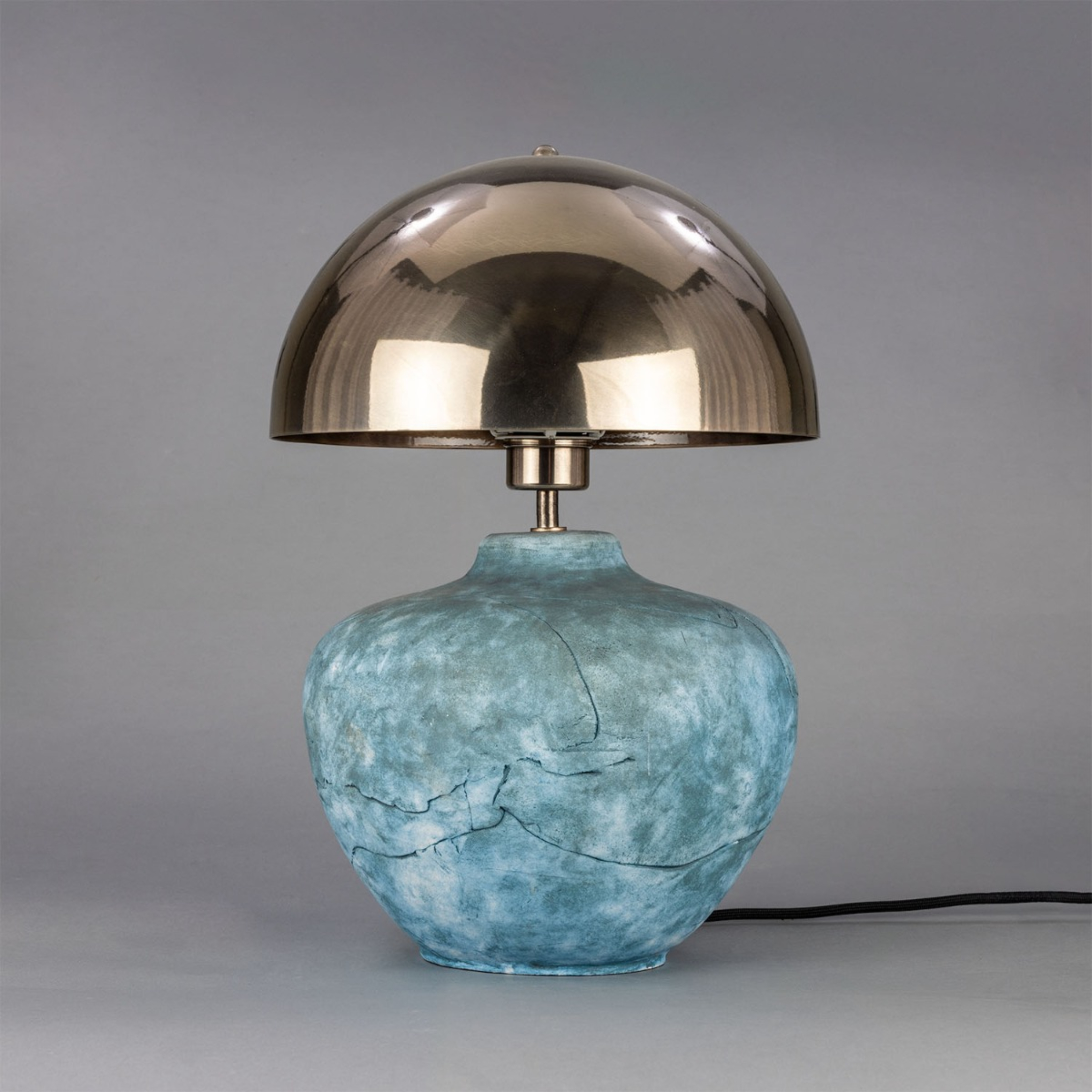 Lawson Ceramic Table Lamp with Brass Shade, Blue Earth | Mullan Lighting