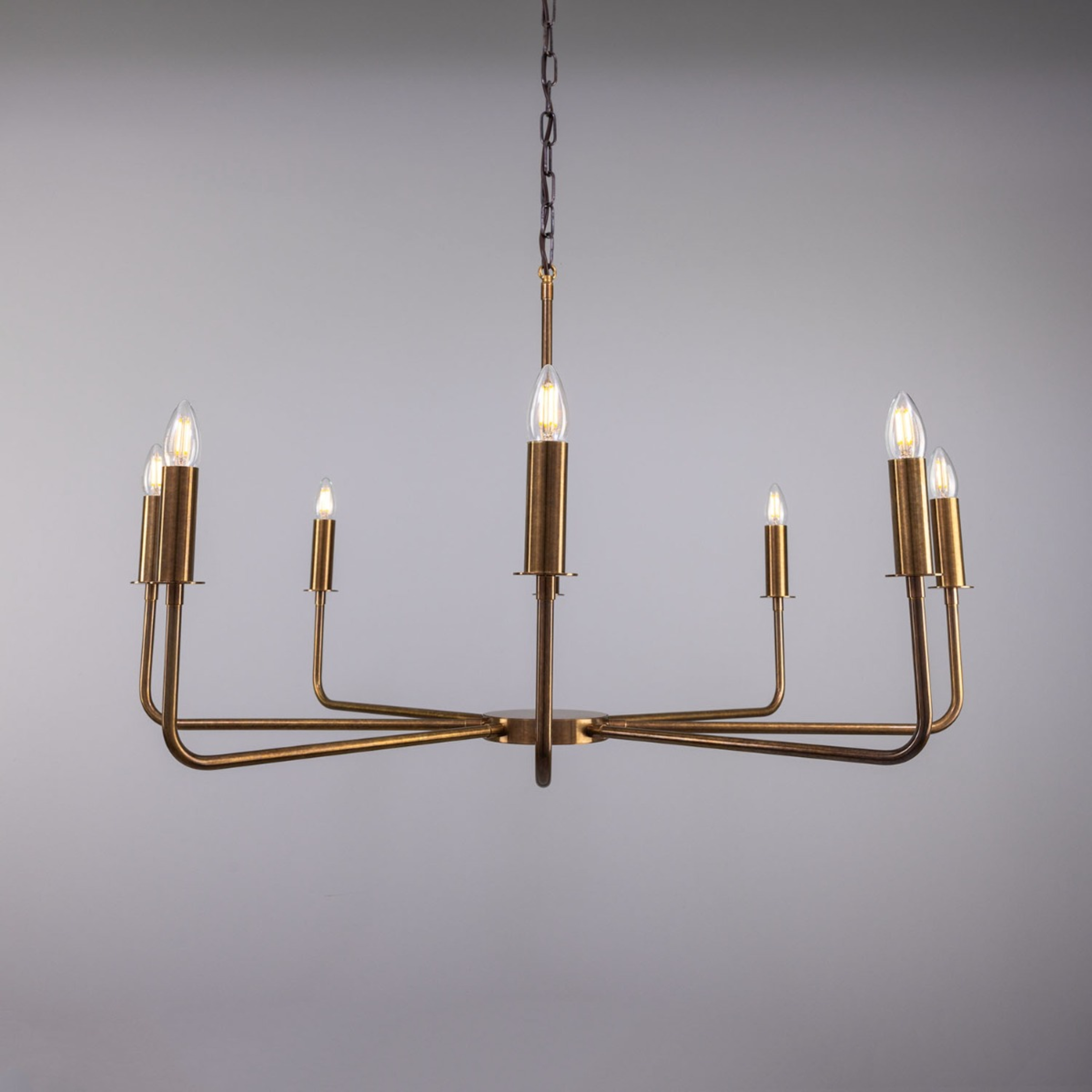 Irvine Modern Brass Chandelier, Eight-Light | Mullan Lighting