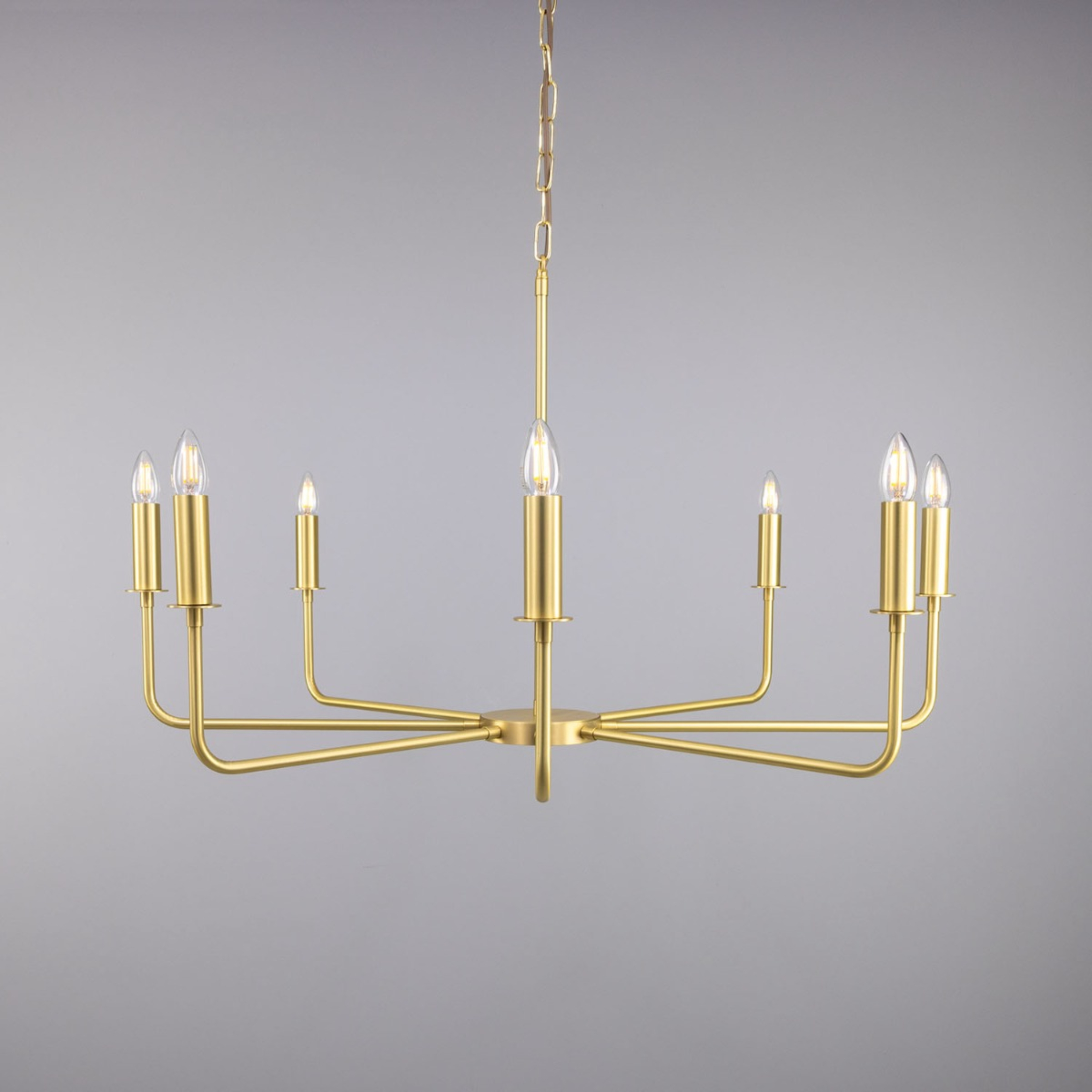 Irvine Modern Brass Chandelier, Eight-Light | Mullan Lighting