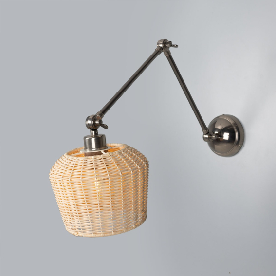 Manila Adjustable Arm Wall Light with Small Rattan Shade | Mullan Lighting