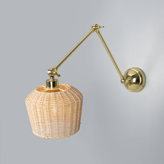 Manila Adjustable Arm Wall Light with Small Rattan Shade | Mullan Lighting