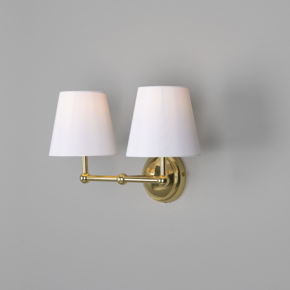 Busan Modern Brass Double Wall Light with Fabric Shades | Mullan Lighting