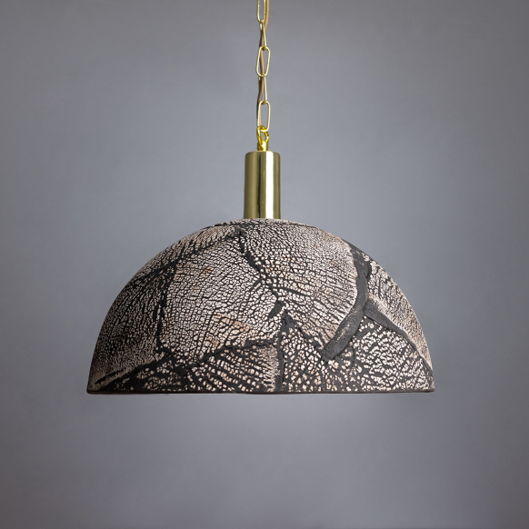 Kauri Organic Ceramic Dome Pendant Light 14.6", Black Clay | Mullan ...