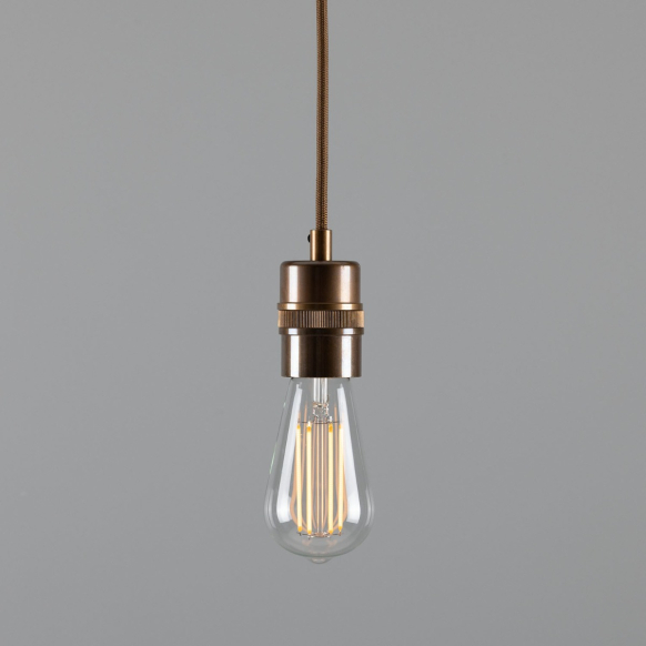 Devon Minimalist Exposed Bulb Brass Pendant Light | Mullan Lighting